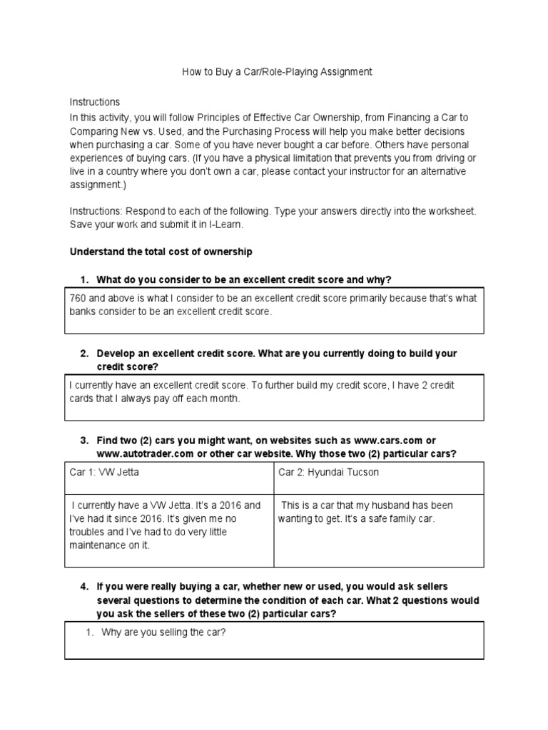 How To Buy A Car Role-Play Assignment 2 | PDF | Finance & Money ...