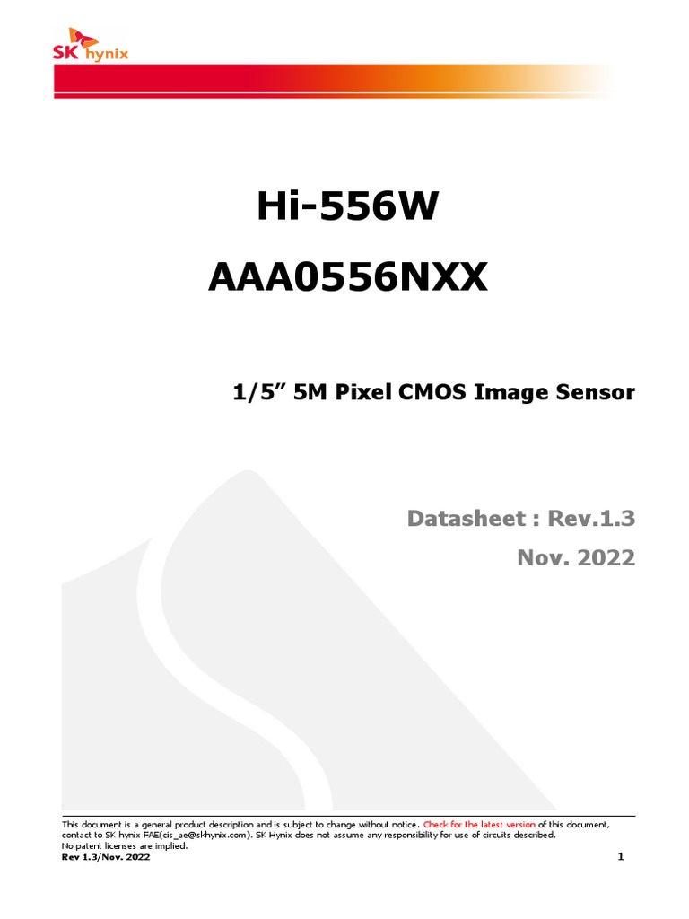 Hi-556W AAA0556NXX: 1/5" 5M Pixel CMOS Image Sensor | PDF | Digital ...