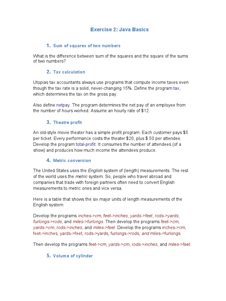 Exercise2 - JavaBasics | PDF | Profit (Accounting) | Volume