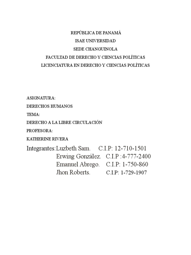 Libertad de Circulación o Libre Transito | PDF | Libertad de movimiento ...