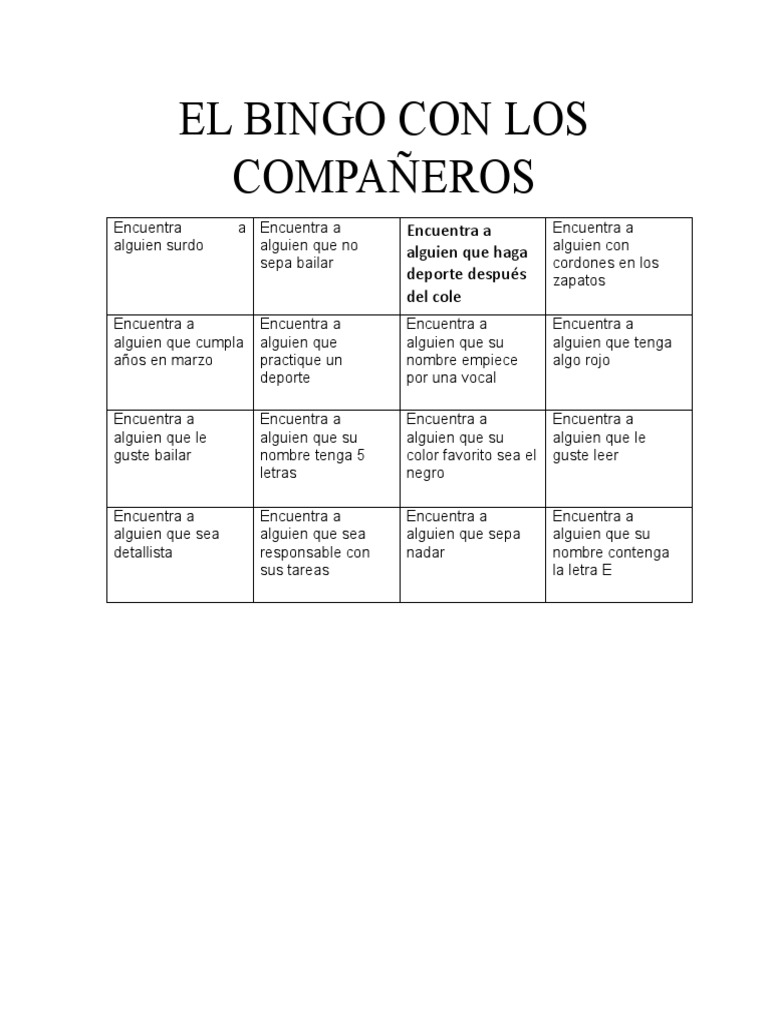 El Bingo Con Los Compañeros | PDF