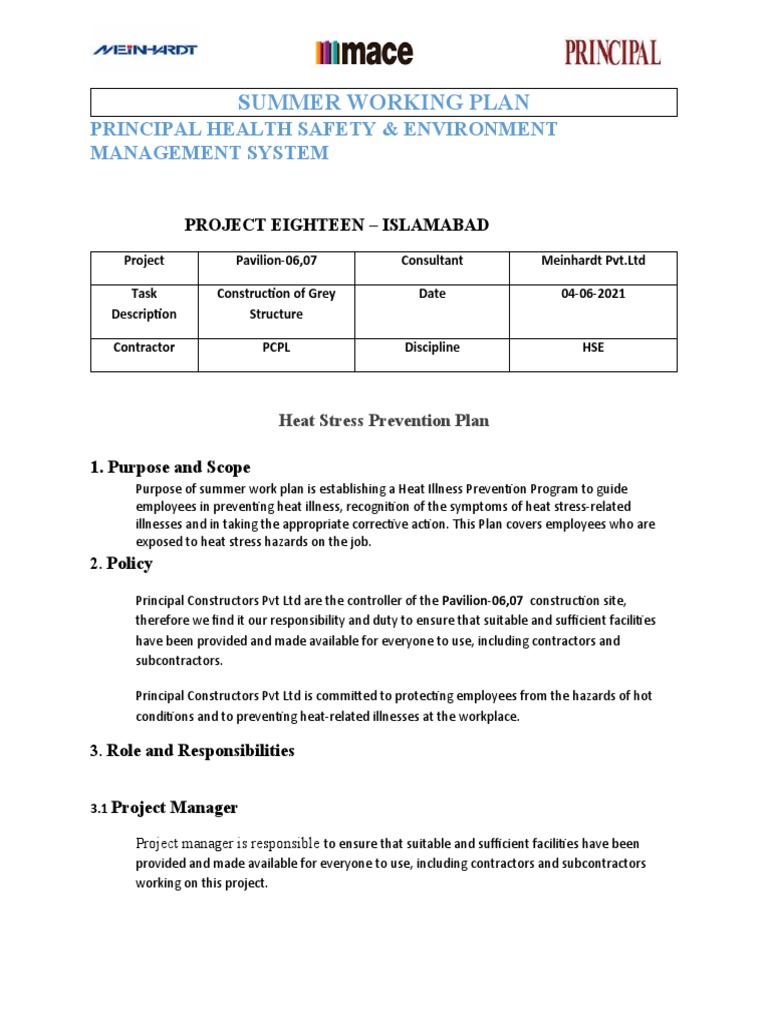 Summer Working Plan (Pavilion-06,07) | PDF | Hyperthermia | Dehydration