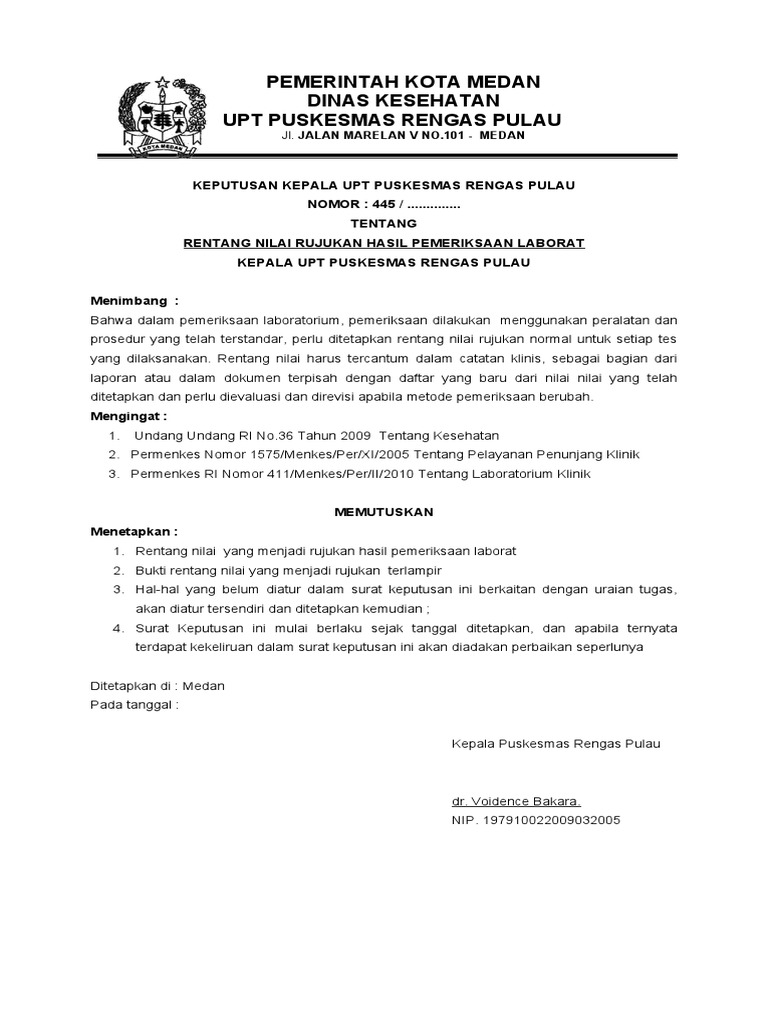 3911 SK Rentang Nilai Rujukan Hasil Pemeriksaan Lab. | PDF 3911 SK Rentang Nilai Rujukan Hasil Pemeriksaan Lab. | PDF