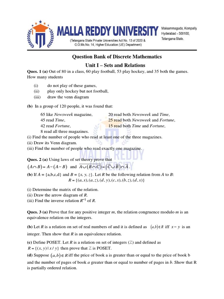 DM Question Bank | PDF | Function (Mathematics) | Graph Theory