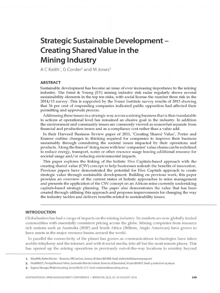 Creating Shared Value In The Mining Industry Pdf
