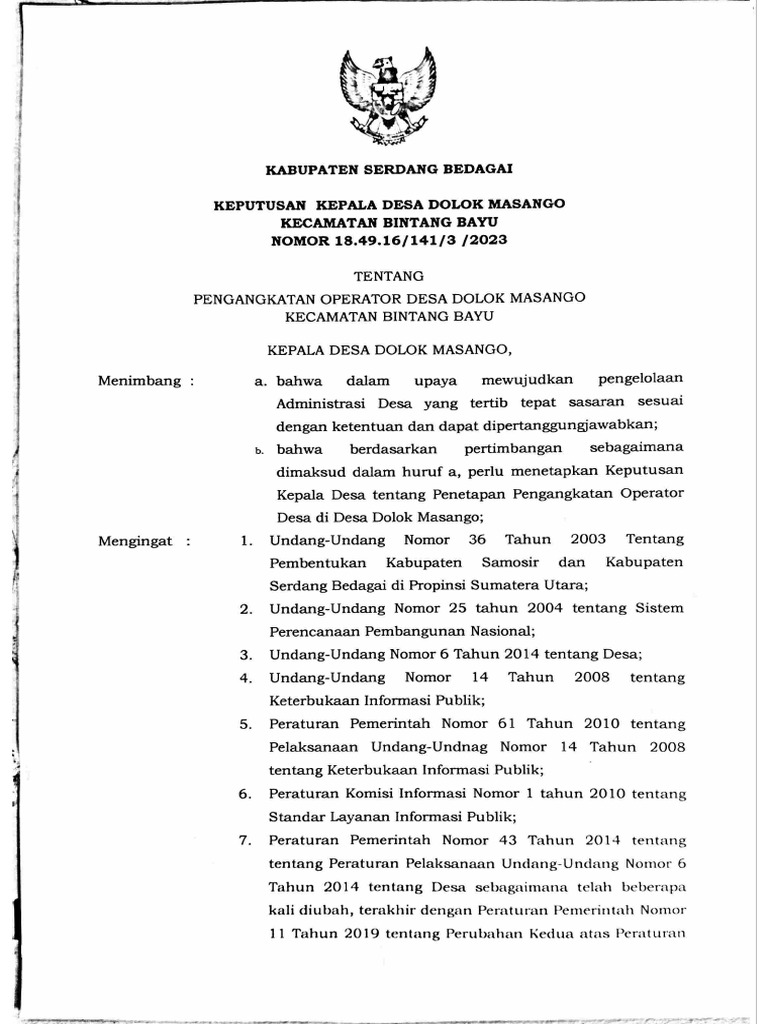 SK Operator Desa | PDF