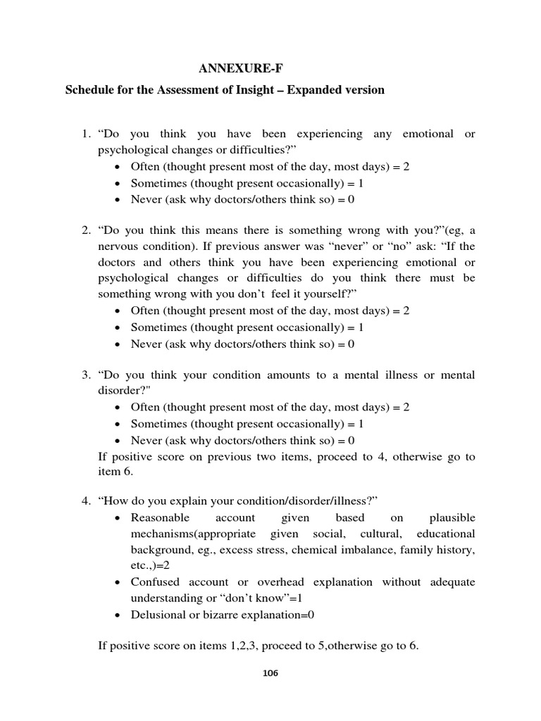 Scale For Assessmwent of Insight | PDF | Mental Disorder | Thought