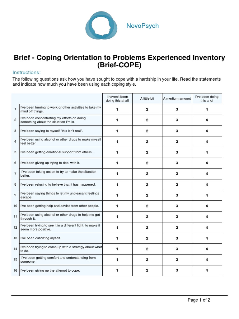 Brief Cope - PDF Assessment Scoring | PDF | Emotions | Cognitive Psychology