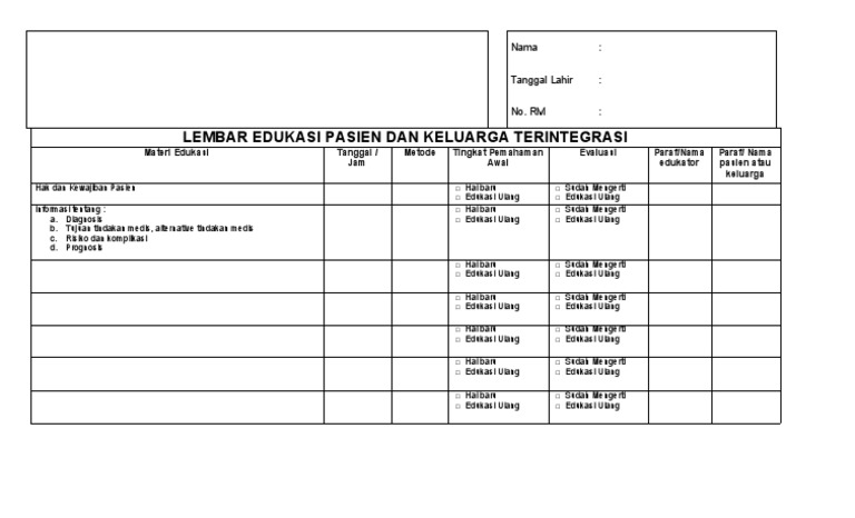 Lembar Edukasi Pasien Dan Keluarga Terintegrasi | PDF
