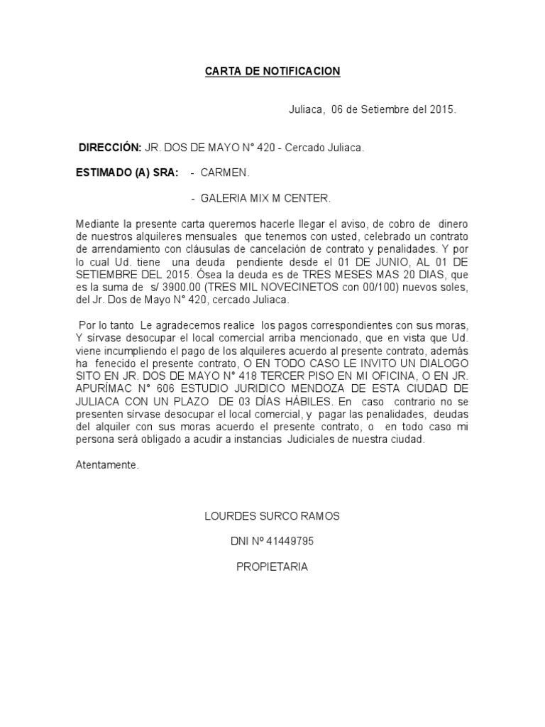 Carta de Notificacion | PDF Carta de Notificacion | PDF