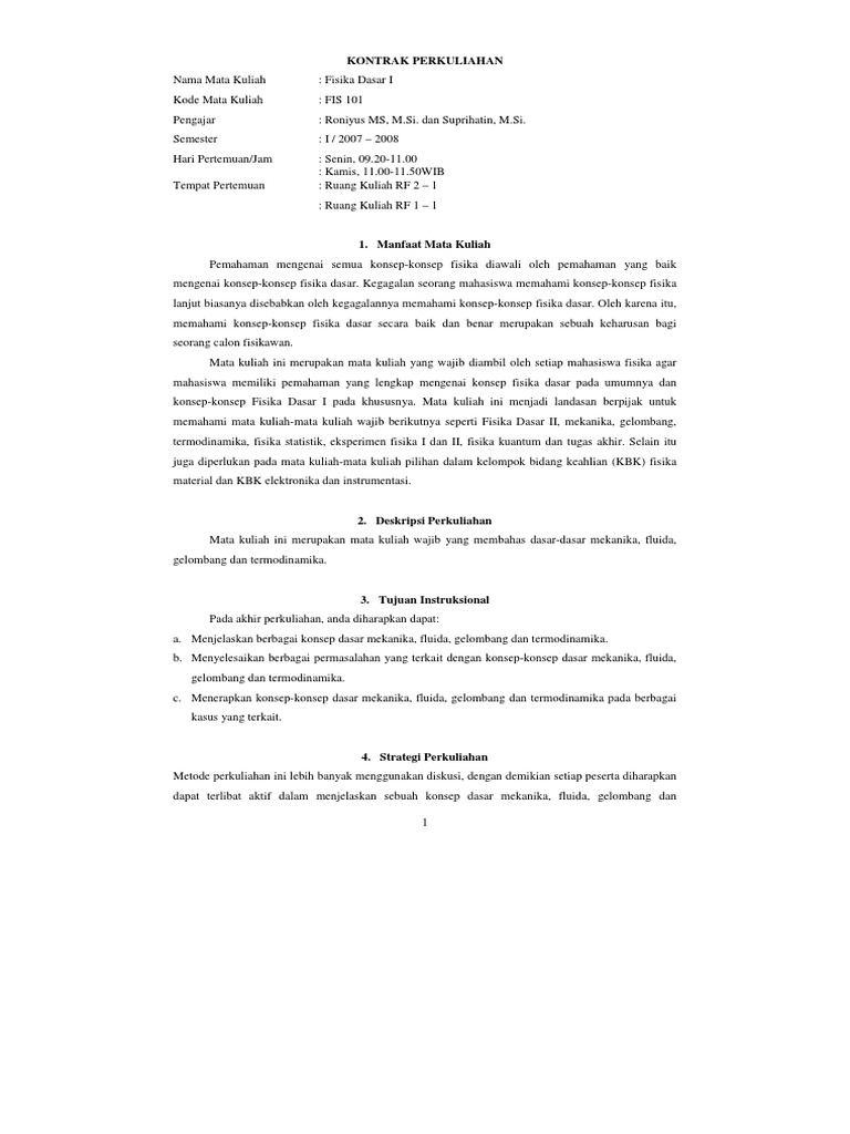 Kontrak Perkuliahan Fisika Dasar I | PDF