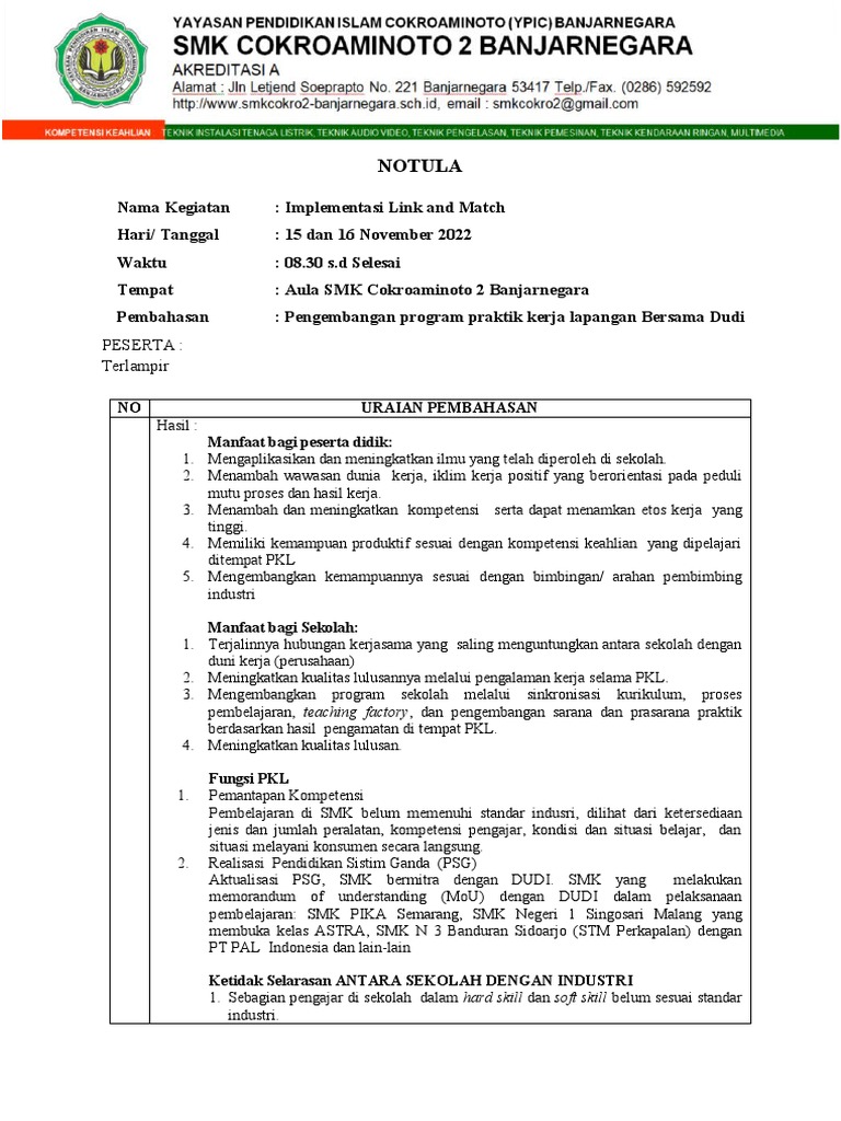 Notulen Pengembangan Program PKL Bersama Dudi | PDF | Karier & Perkembangan