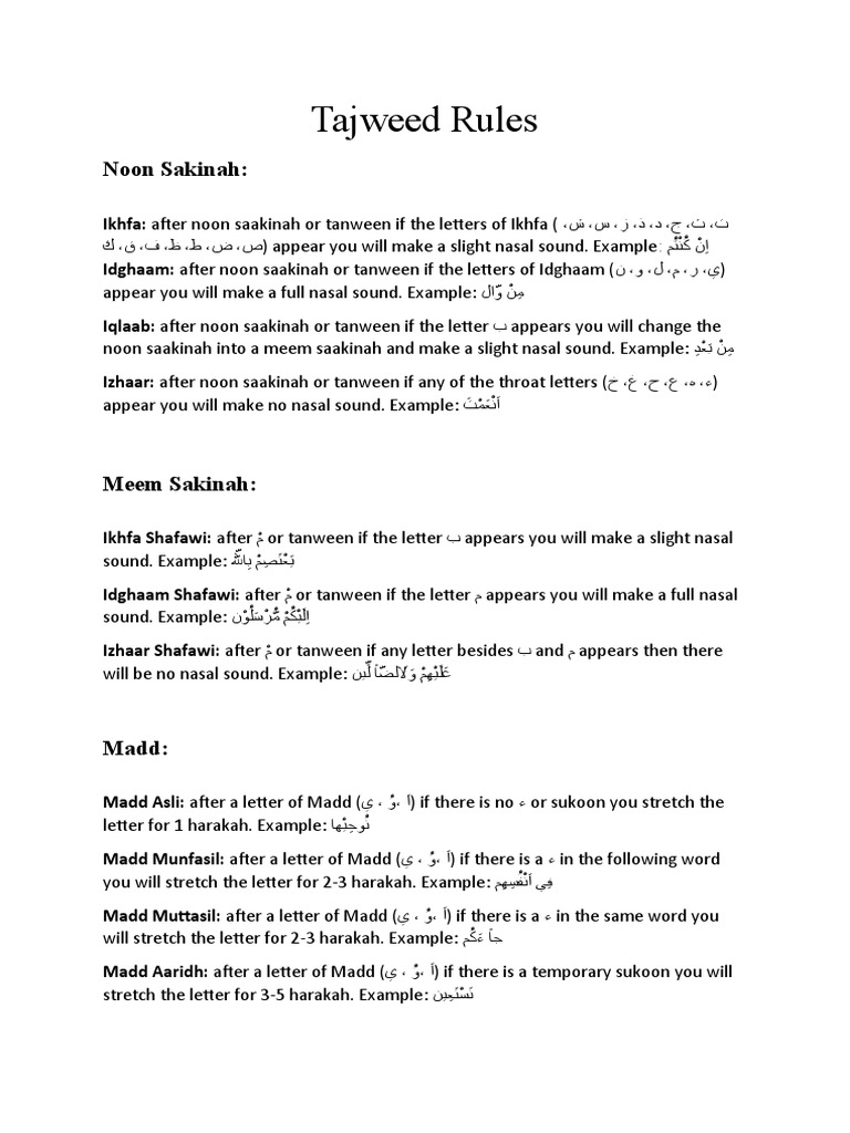 Tajweed Rules | PDF | Linguistics | Human Voice