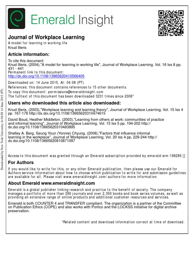Illeris (2004) - A Model For Learning in Working Life. Journal of ...