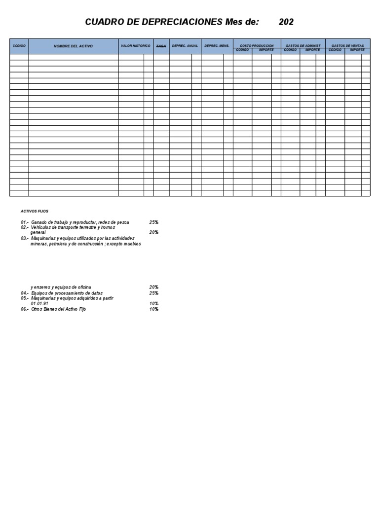 Formato Cuadro de Depreciaciones | PDF
