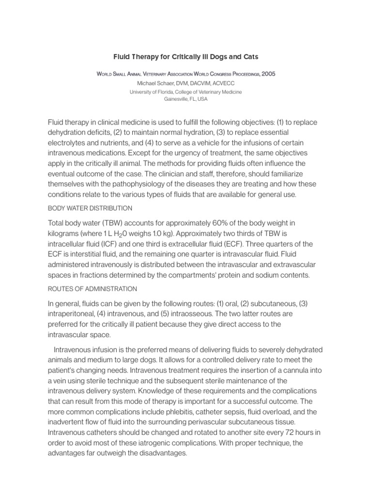 Fluid Therapy For Critically Ill Dogs and Cats - WSAVA2005 - VIN ...