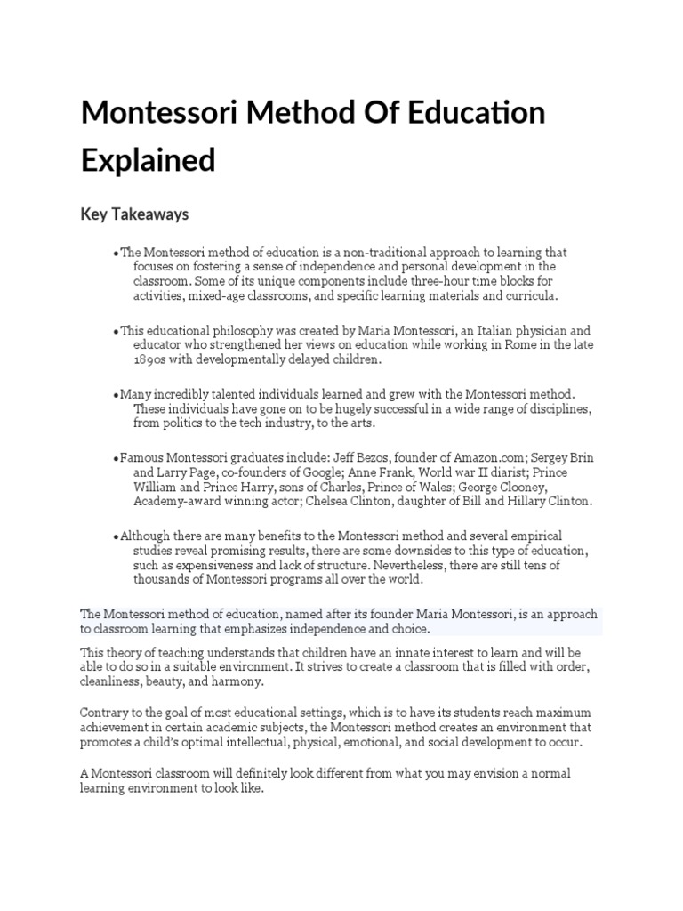 Montessori Method of Education Explained | Download Free PDF ...