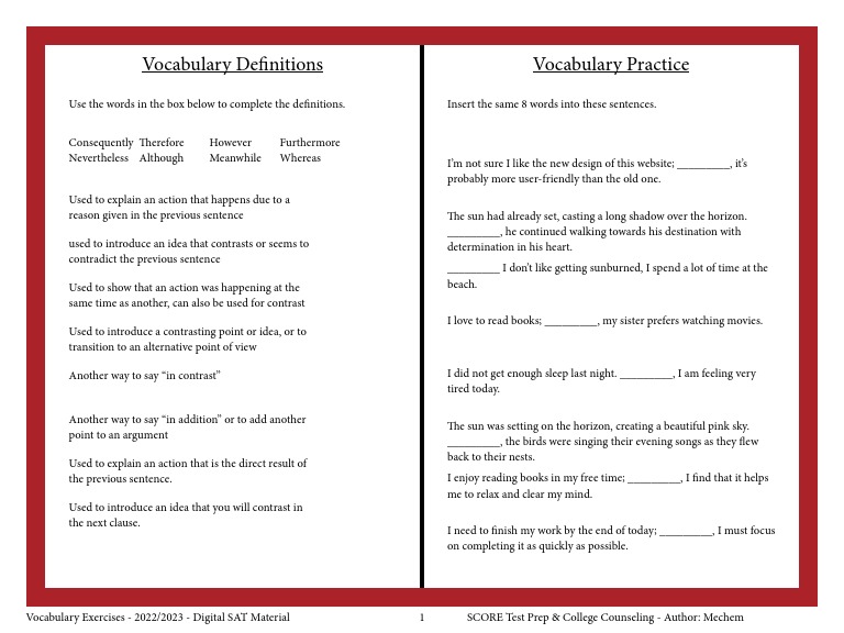 Vocab Exercises (Set 1) For Sat | PDF | Sentence (Linguistics ...