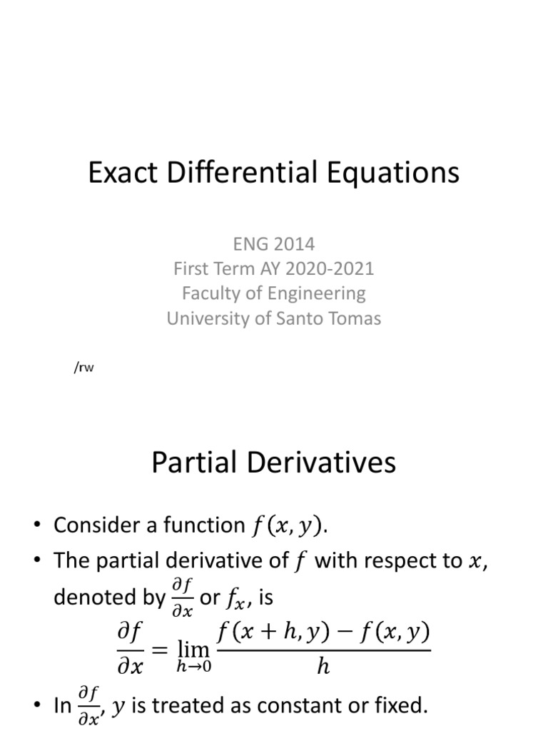 Understanding Exact Differential Equations | PDF | Derivative | Equations