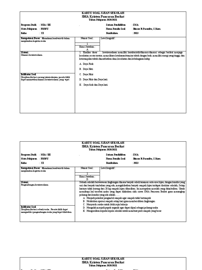 Kartu Soal Kls Xi | PDF