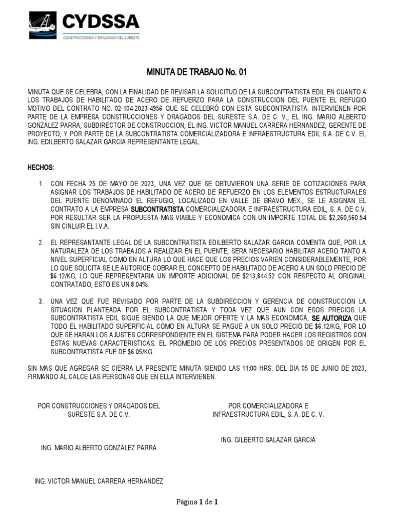 Minuta de Trabajo 1 | PDF