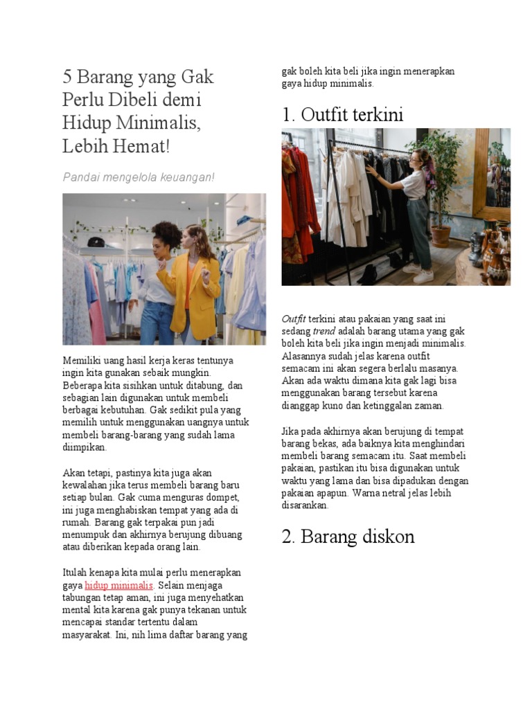 5 Barang Yang Gak Perlu Dibeli Demi Hidup Minimalis | PDF