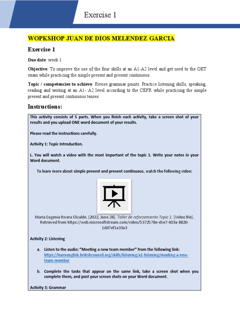 Exercise 1 Work | PDF | Verb | Cognition