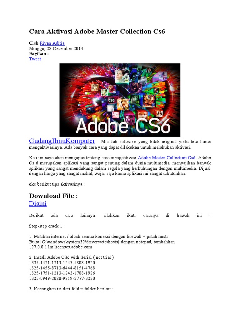 Cara Aktivasi Adobe Master Collection Cs6 | PDF