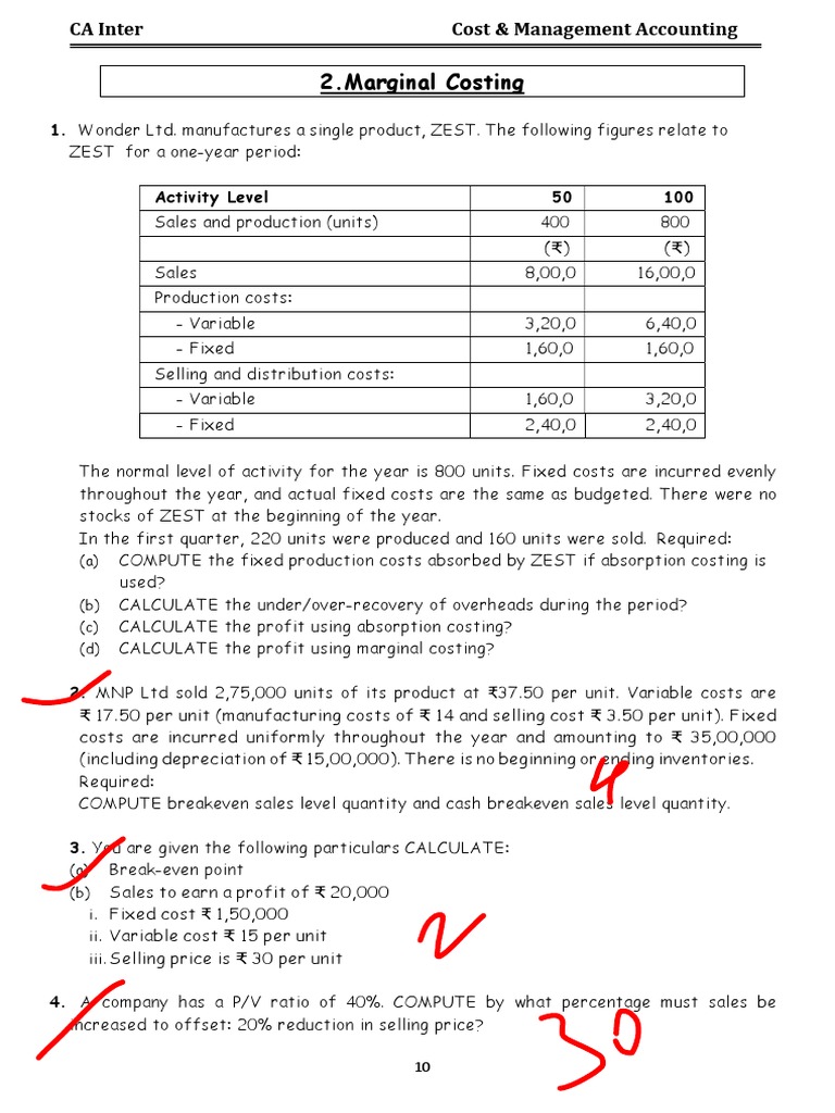Marginal Costing Inter | PDF | Business Economics | Financial Economics