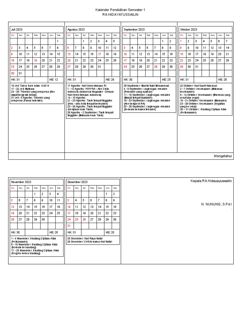 Kalender Pendidikan RA 2023 - 2024 Edit | PDF