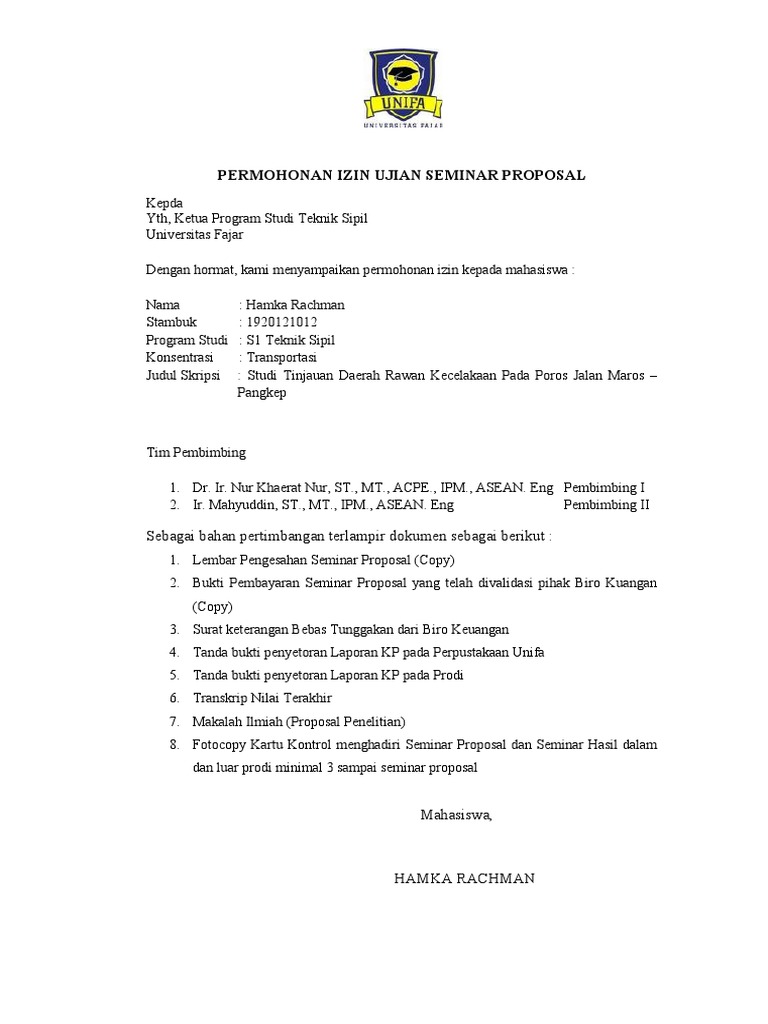 Permohonan Izin Ujian Seminar Proposal | PDF | Sains & Matematika