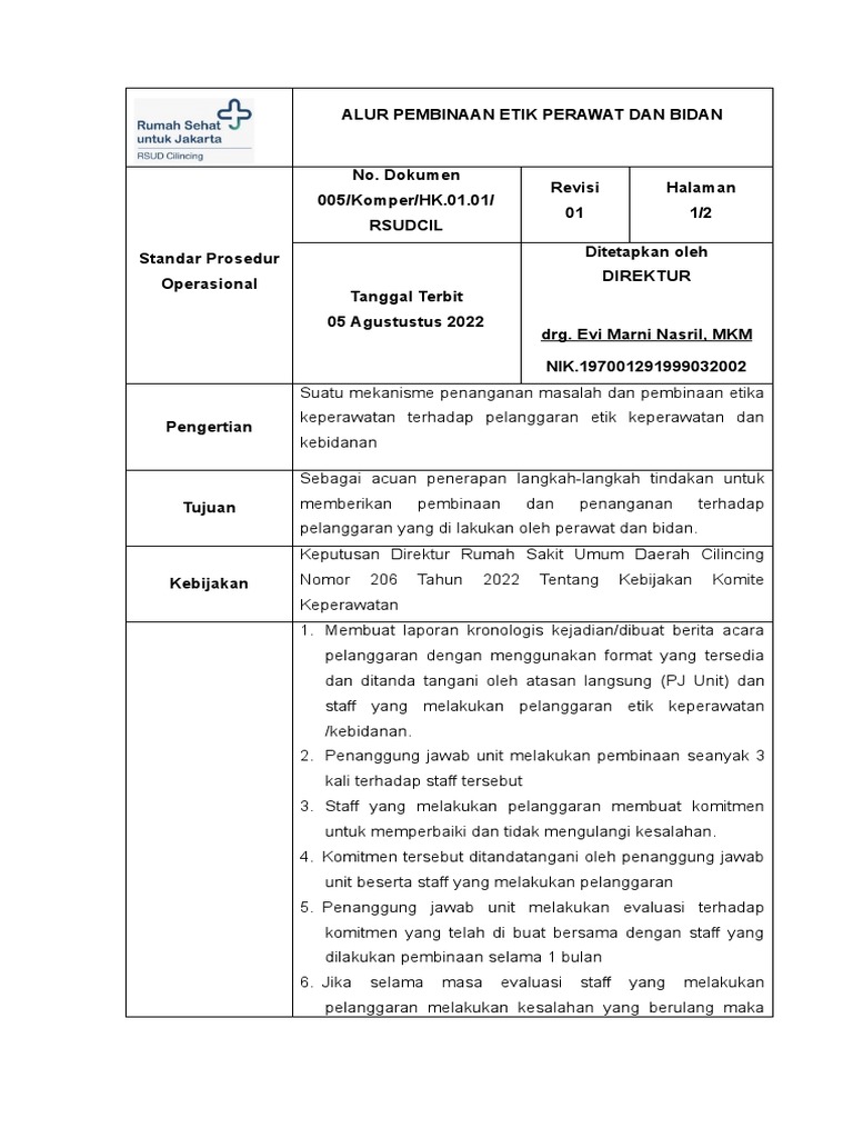 Spo Alur Pembinaan Etik Perawat Dan Bidan Ags 22 | PDF