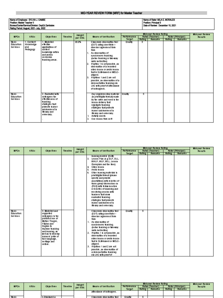 Mid Year Review Form New | PDF | Teachers | Mentorship