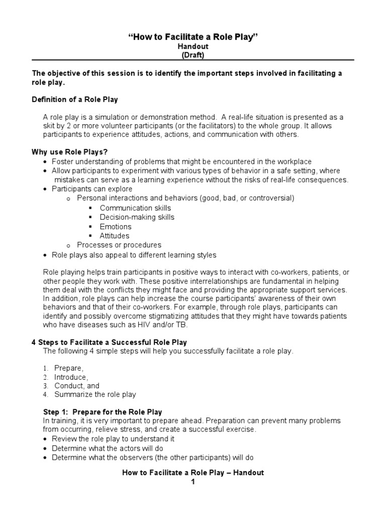 How to Facilitate a Role Play - Handout | Facilitator | Attitude ...