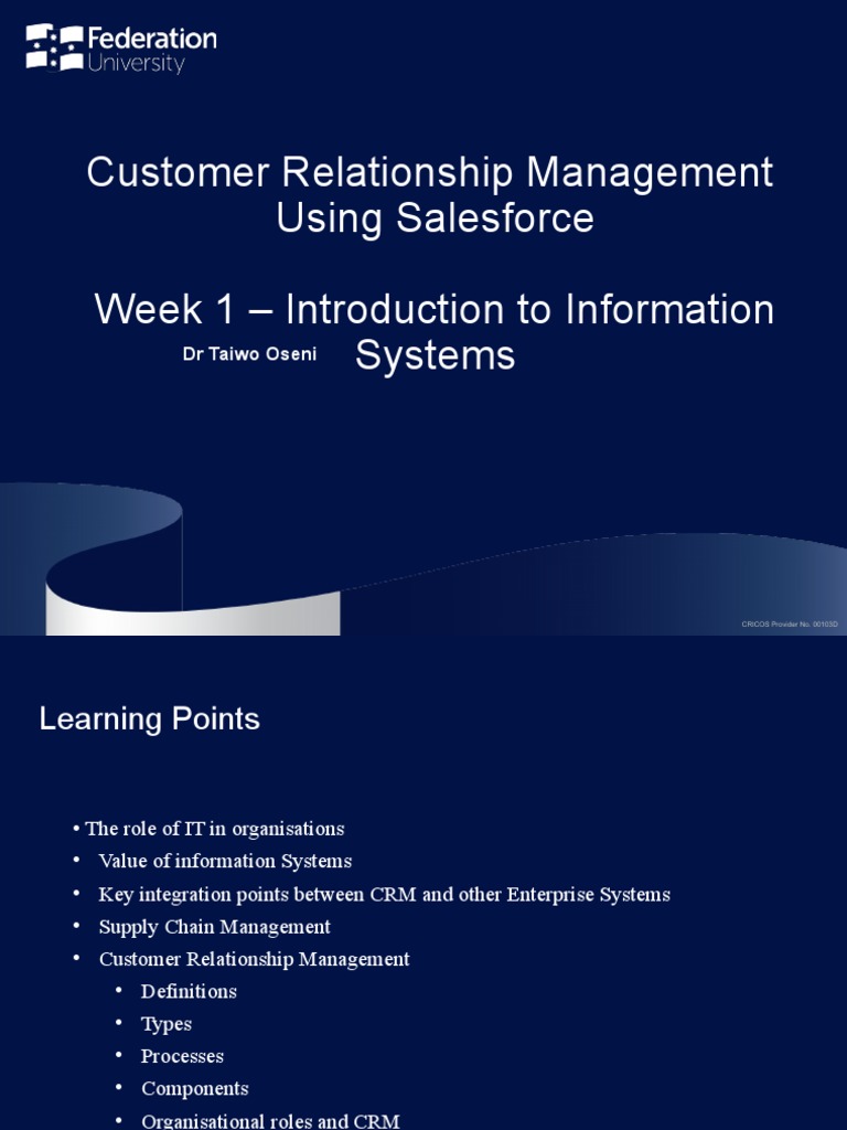 Week 1 CRM Using Salesforce - Introduction To CRM | PDF | Customer Relationship Management ...