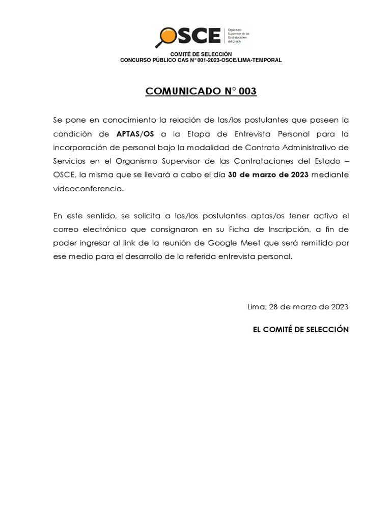 Comunicado #003 | PDF