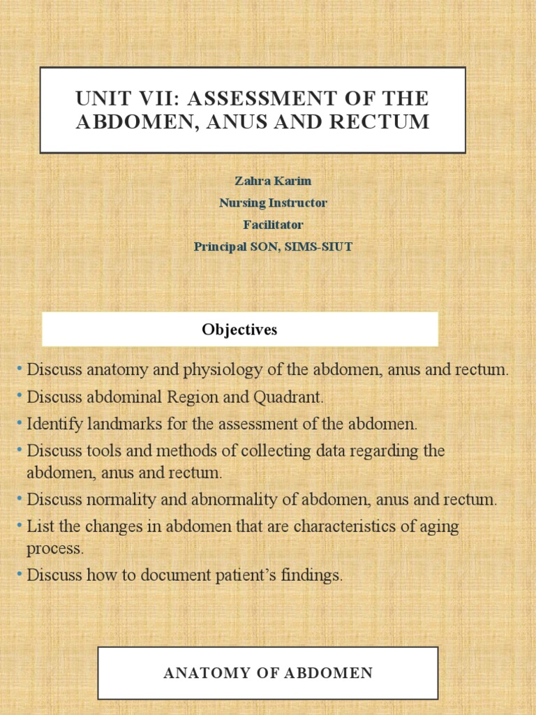 Unit Vii Assessment of The Abdomen, Anus and Rectum | PDF | Abdomen | Anatomy