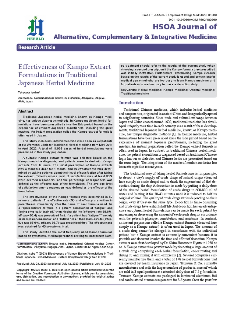Effectiveness of Kampo Extract Formulations in Traditional Japanese ...