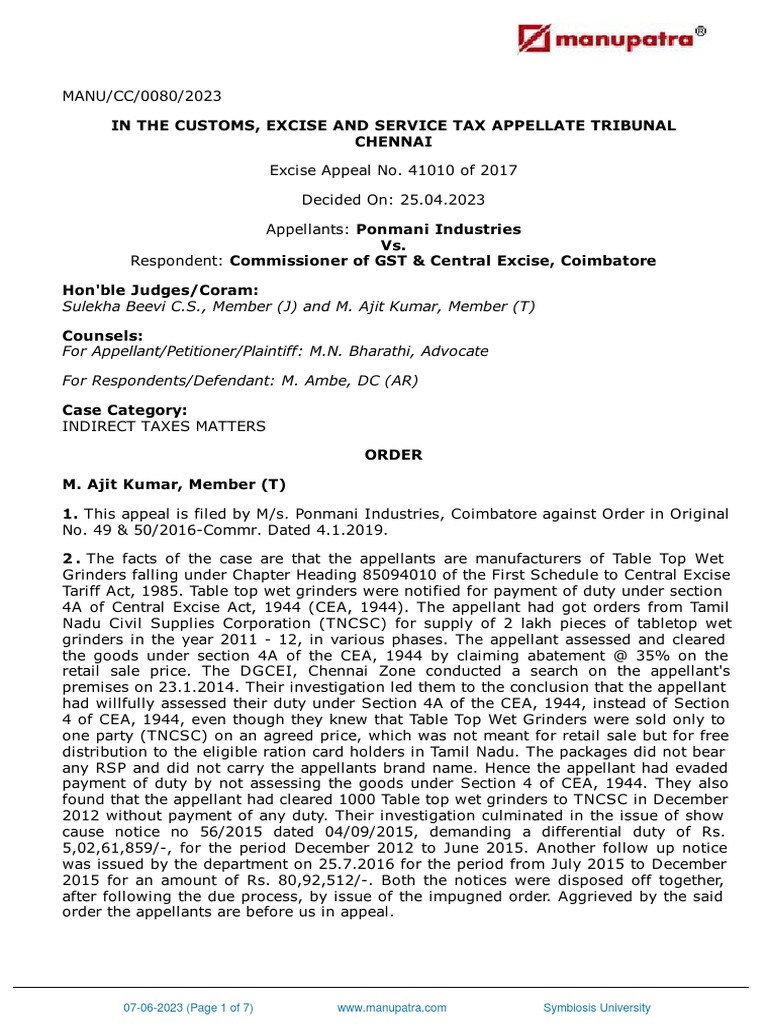 Ponmani Industries Vs Commissioner of GST and ...