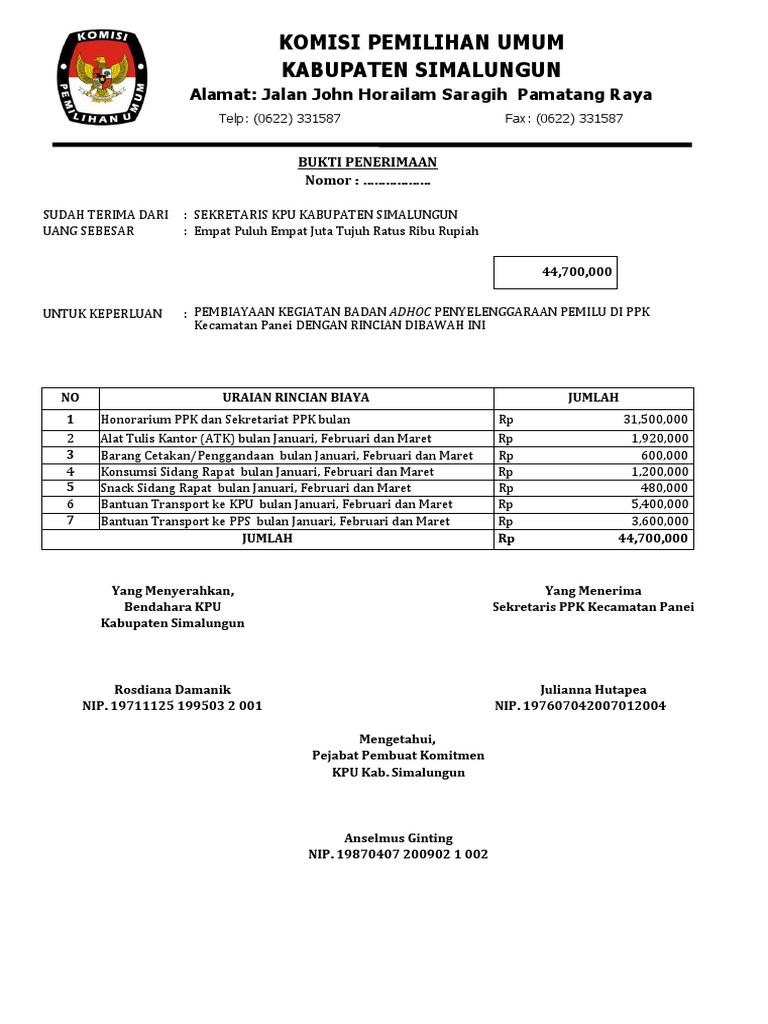 Format DN.03.C - Bukti Penerimaan KPU Ke PPK | PDF
