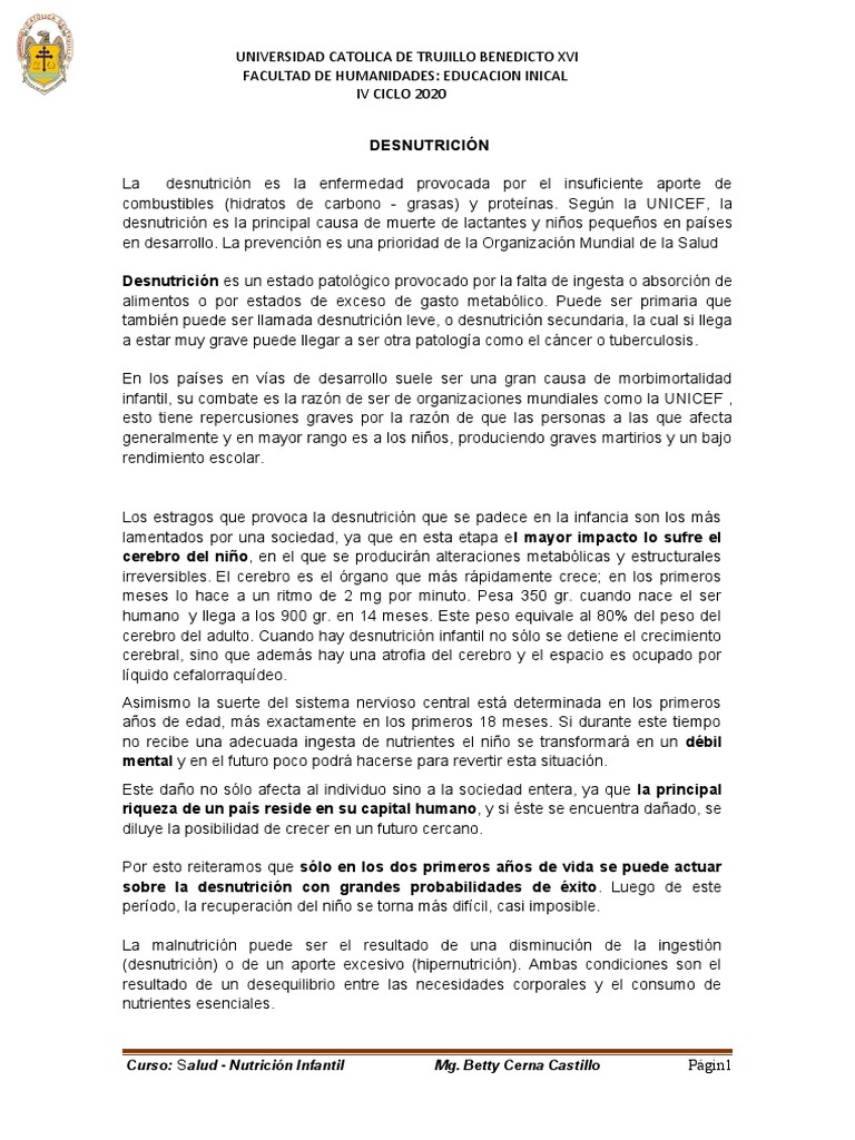 Tipos De Desnutricion Pdf Desnutrición Nutrición