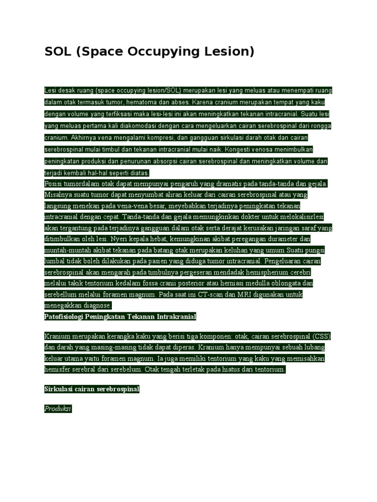SOL (Space Occupying Lesion) : Patofisiologi Peningkatan Tekanan ...