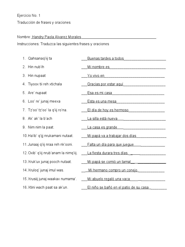Ejercicio 1 Traducción de Frases y Oraciones | PDF