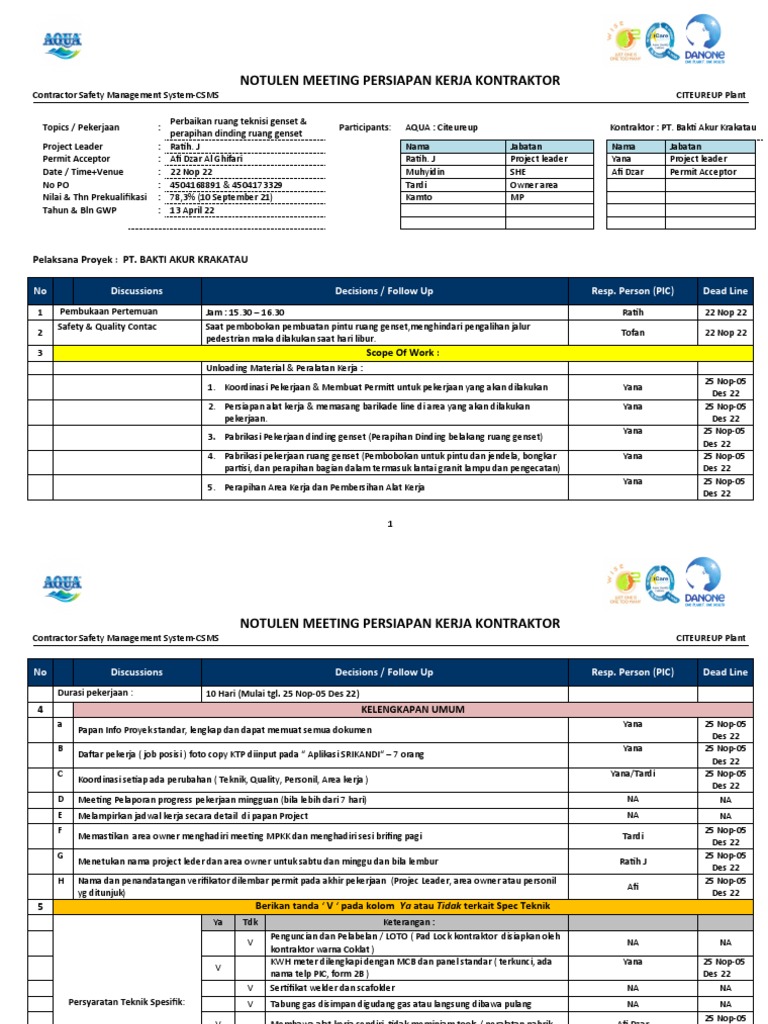 FORM MPKK Revisi 5 Okt 2022 - MPKK Perbaikan Ruang Teknisi Genset Dan ...