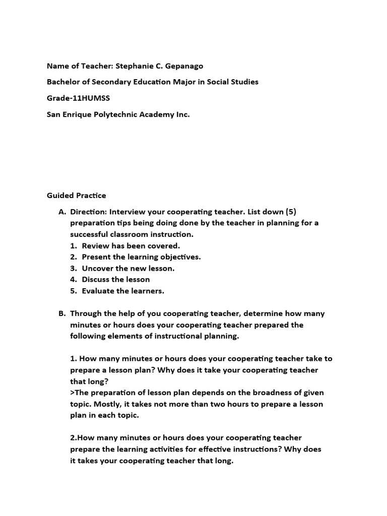 FS2 Activity | PDF | Teachers | Lesson Plan