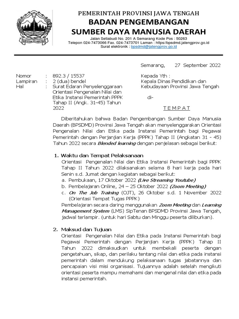 Surat Edaran (Angk. 31-45) Orientasi Pengenalan Nilai Dan Etika ...
