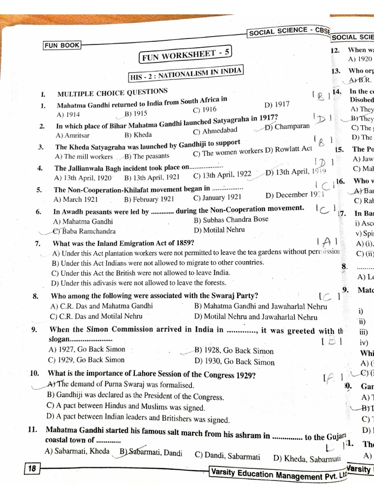 Nationalism in India Worksheets | PDF