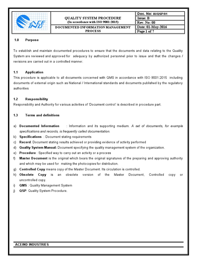AI-QSP-01 - Document Data Managament Process | PDF | Quality Management ... AI-QSP-01 - Document Data Managament Process | PDF | Quality Management ...
