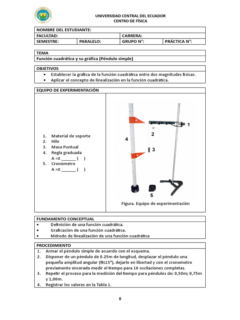 04 Función Cuadrática y Su Gráfica (Péndulo Simple) | PDF