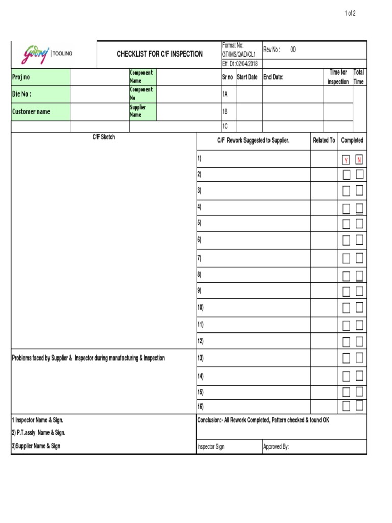 6 C.F. Checklist | PDF | Screw | Equipment